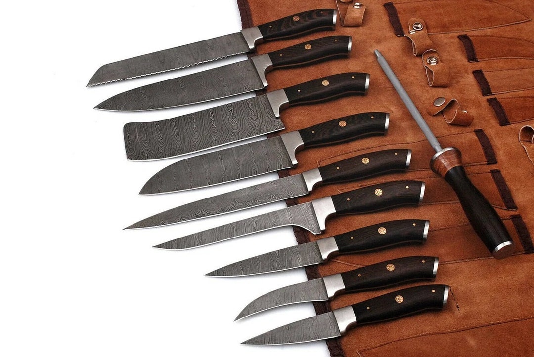 Handmade Damascus Chef Set 10 Pcs, Rose Wood Handle, Gift for Her ...