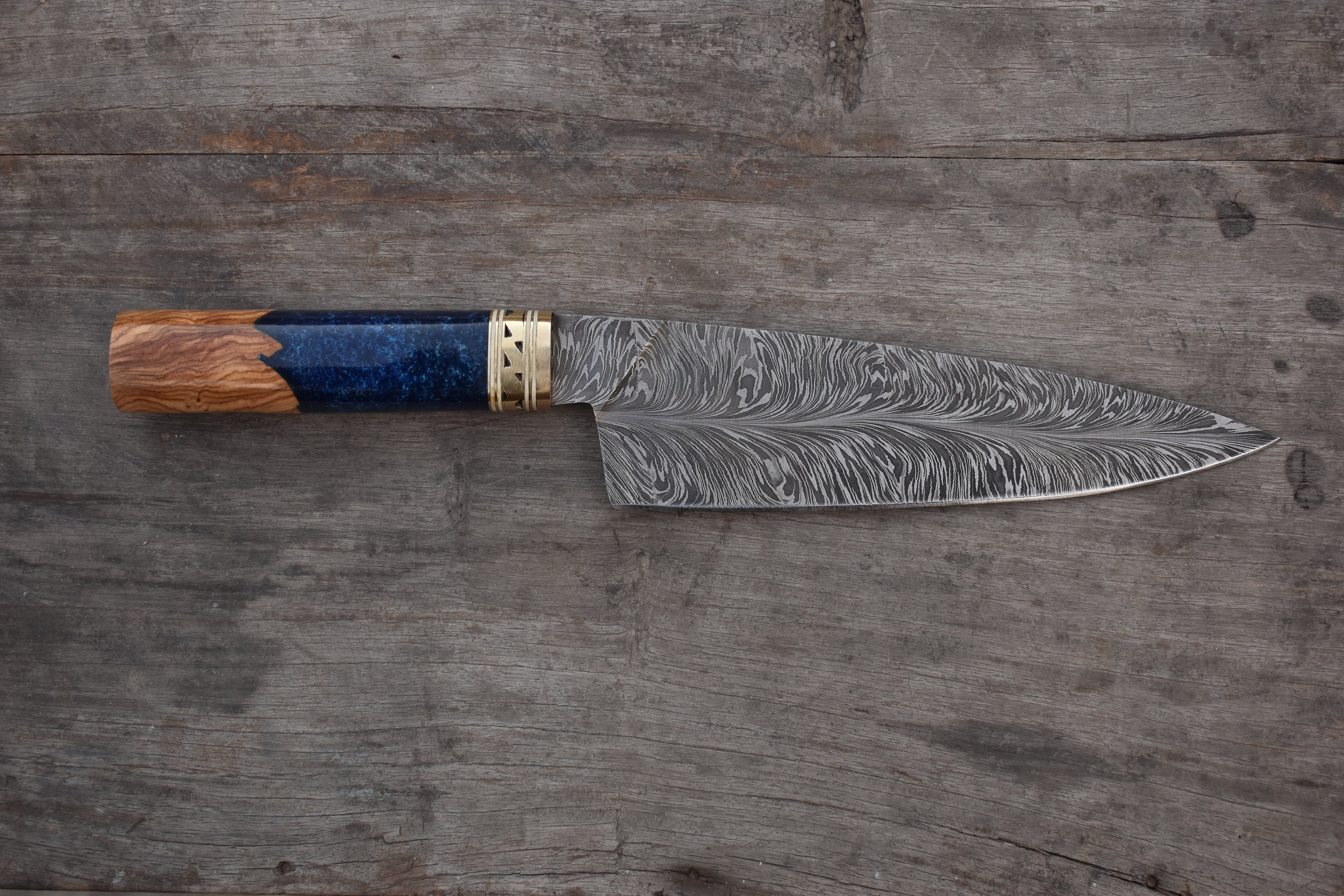 Beautiful Damascus Chef Knife With Feather Pattern With Resin Handle ...