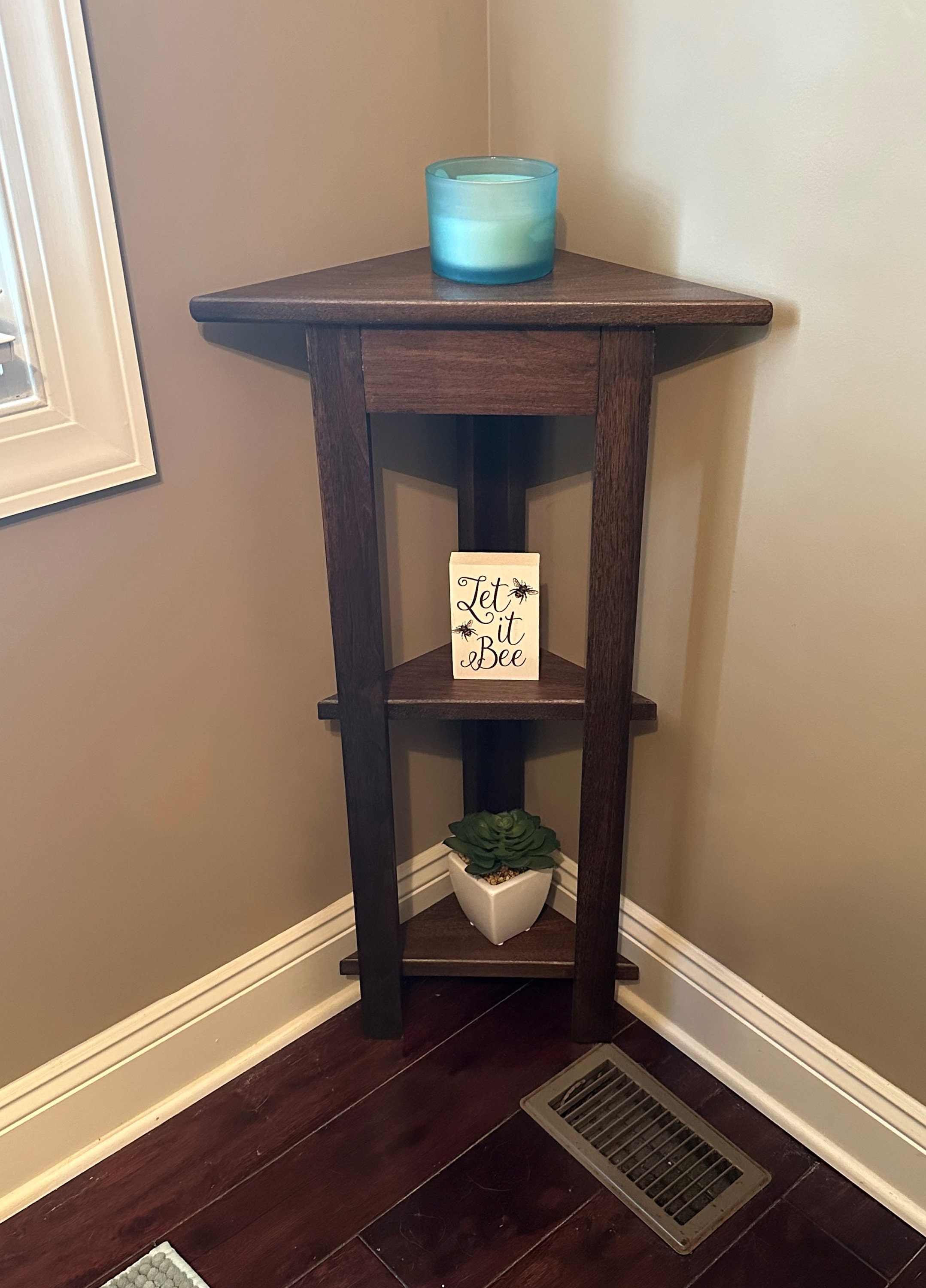 Walnut Corner Table With Shelves - Etsy