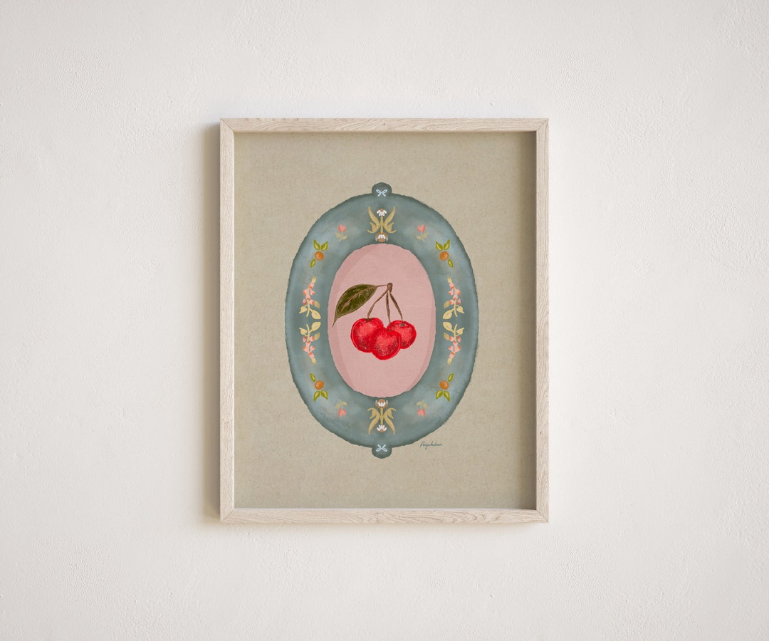 Antique Floral Frame- Kitchen and Nursery Cherry Fruit Print - Etsy