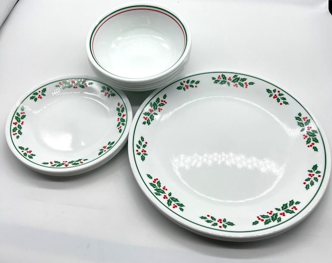 Vintage 1970's Corelle Winter Holly Days Dishes • 12 Pieces • Corning ...