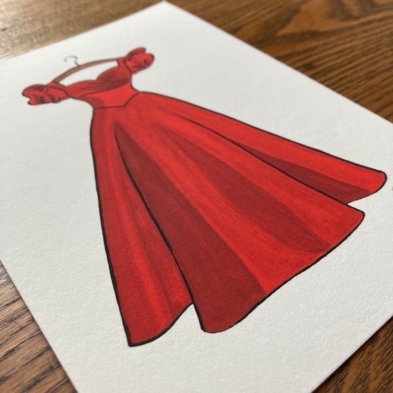 Meet Me in St. Louis Red Velvet Dress Print | 5x7 Print Gouache ...