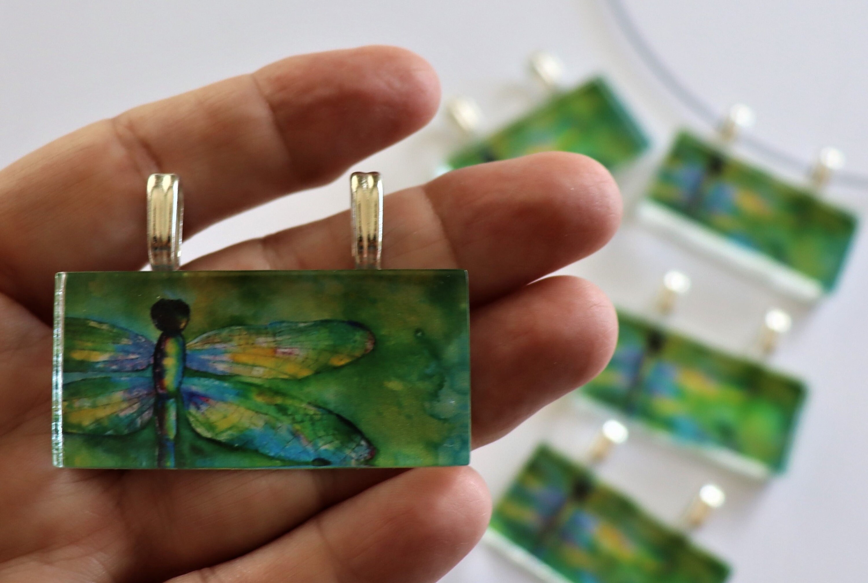 Dragonfly Glass Tile Pendant With Cord, Artsy Dragonfly Necklace for ...