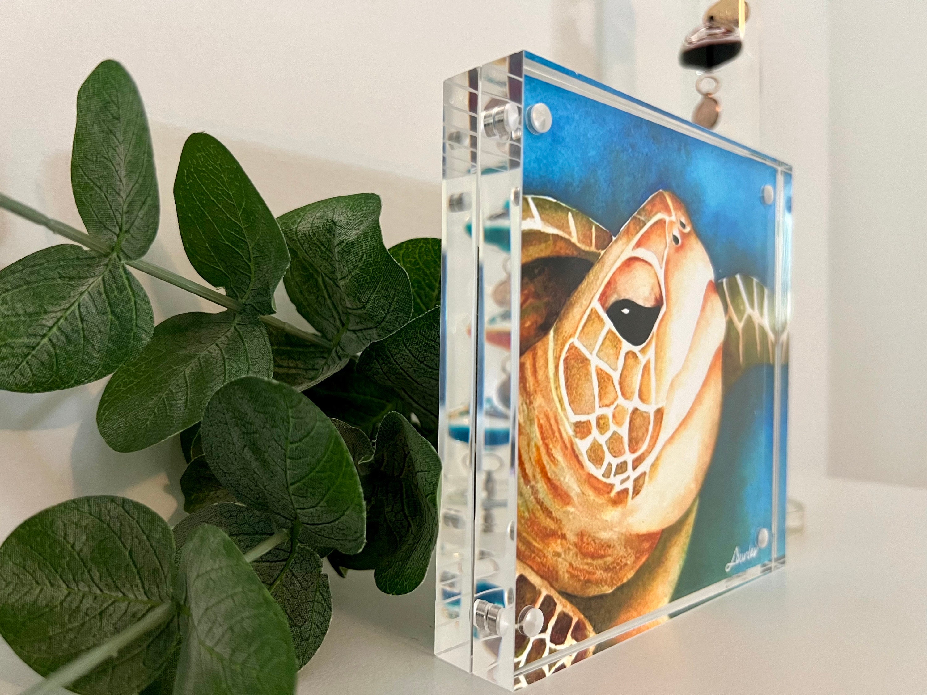 Sea Turtle Artwork on Acrylic Block Tabletop Art, Watercolor Sea Turtle ...