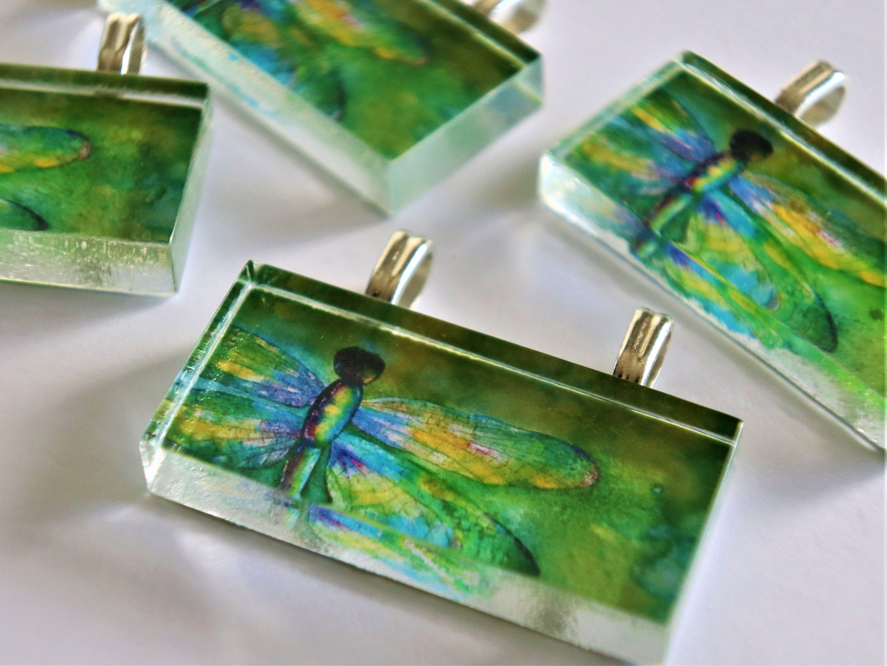 Dragonfly Glass Tile Pendant With Cord, Artsy Dragonfly Necklace for ...