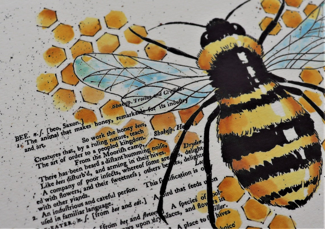 Bumble Bee Fine Art Print, Watercolor Honey Bee Fine Art Print, Bee and ...
