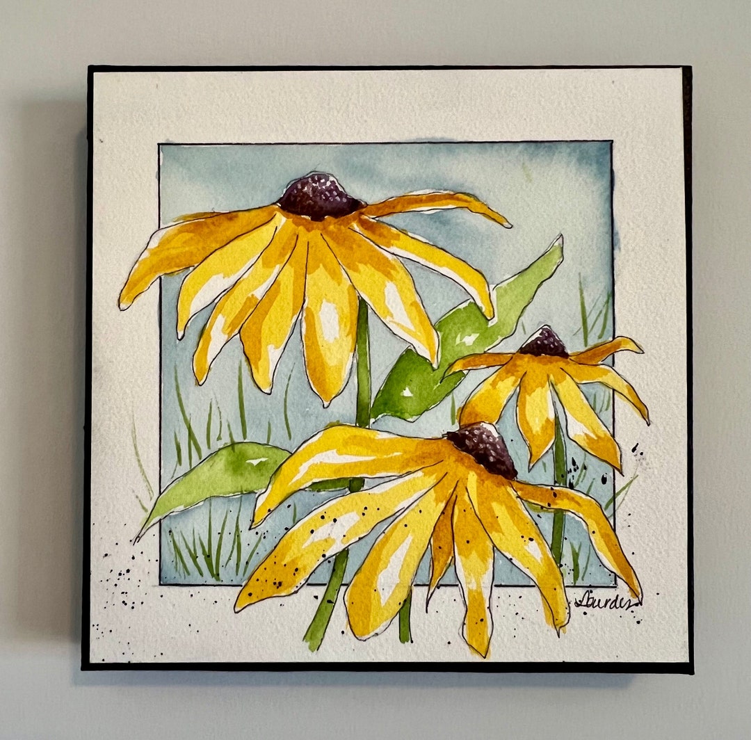Black-eyed Susans Original Watercolor Painting Mounted on Wood Cradled ...