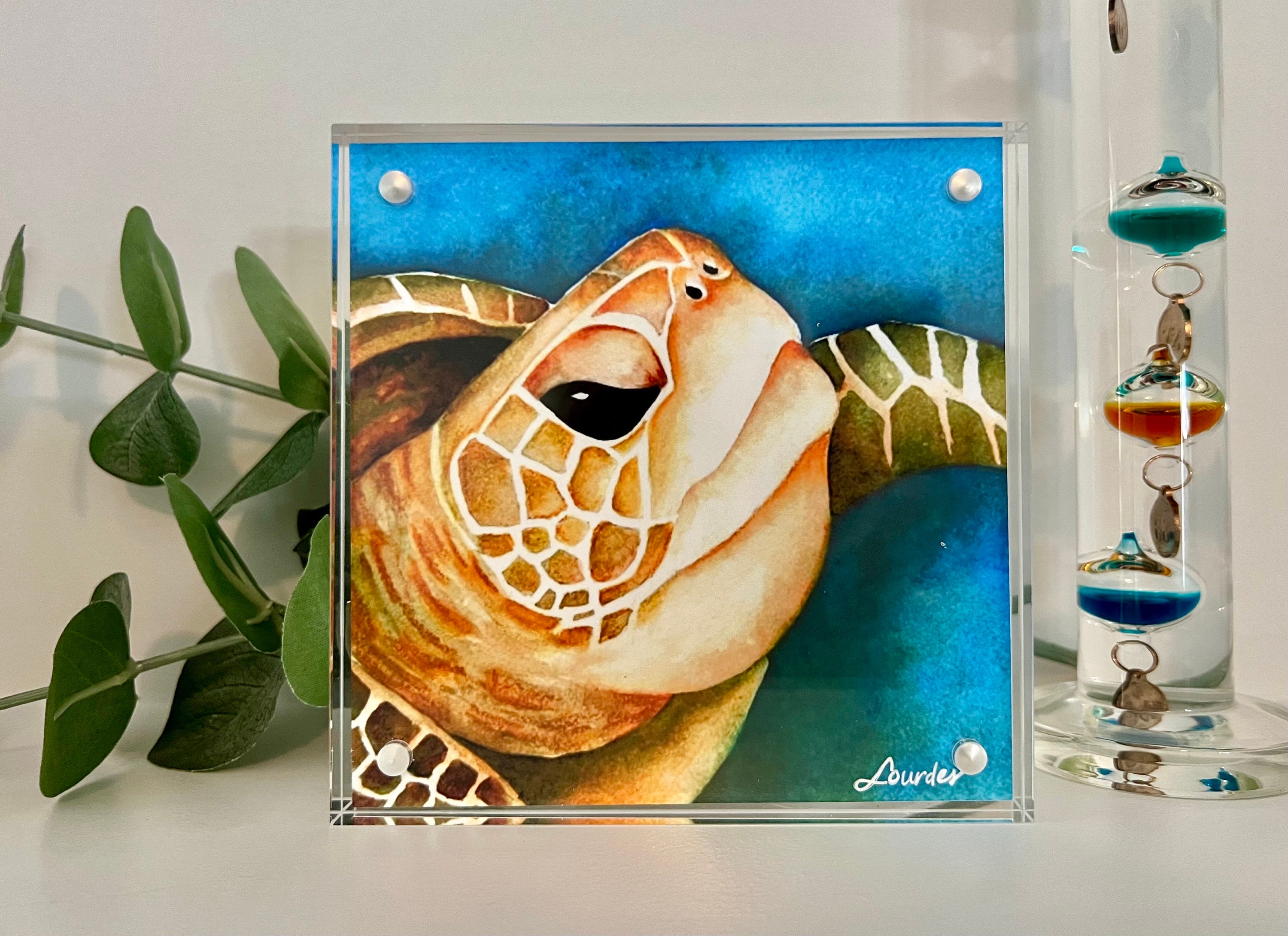 Sea Turtle Artwork on Acrylic Block Tabletop Art, Watercolor Sea Turtle ...