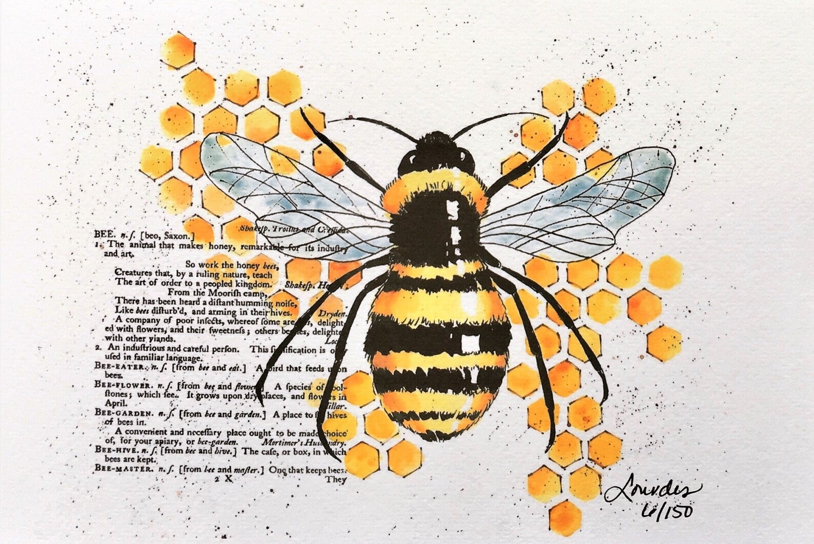 Bumble Bee Fine Art Print Watercolor Honey Bee Fine Art Print Bee And Honeycomb Art