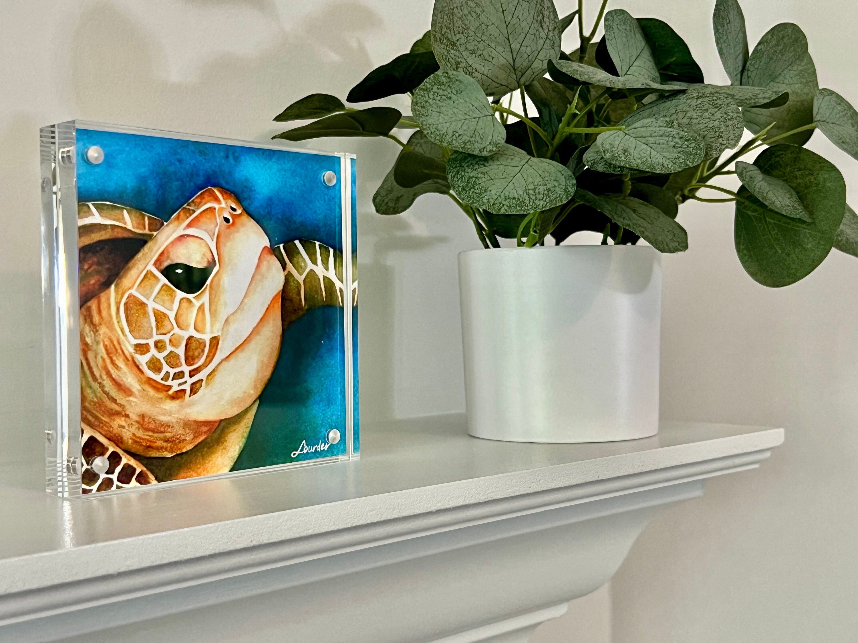 Sea Turtle Artwork on Acrylic Block Tabletop Art, Watercolor Sea Turtle ...