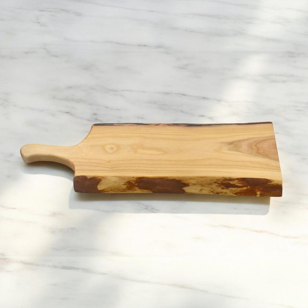 Live Edge Cherry Wood Charcuterie Board With Handle - Cherry Wood ...