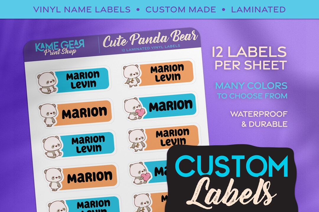 Cute Panda - Name Labels 2 Colors - Etsy