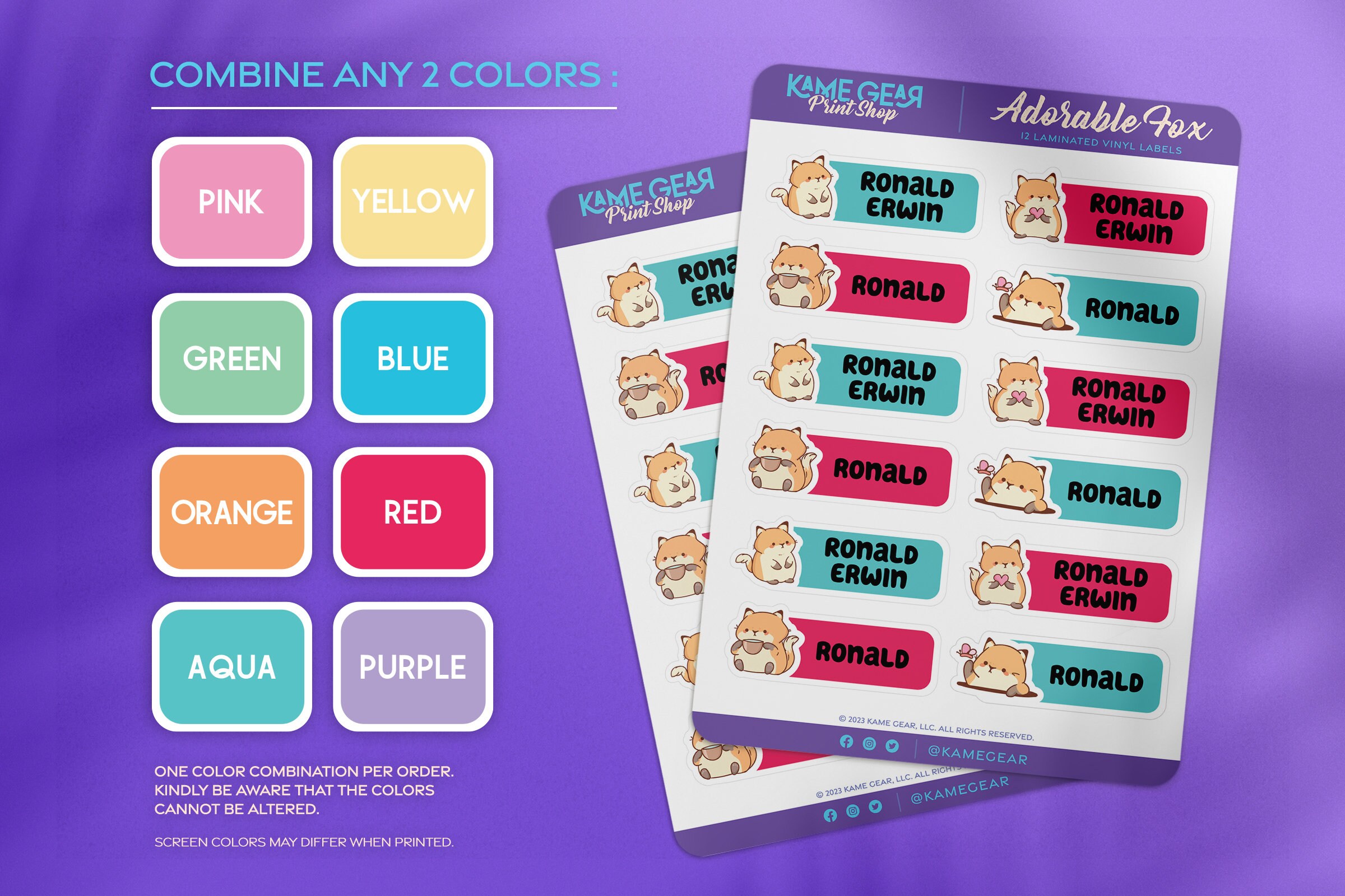 Adorable Fox Name Labels 2 Colors - Etsy