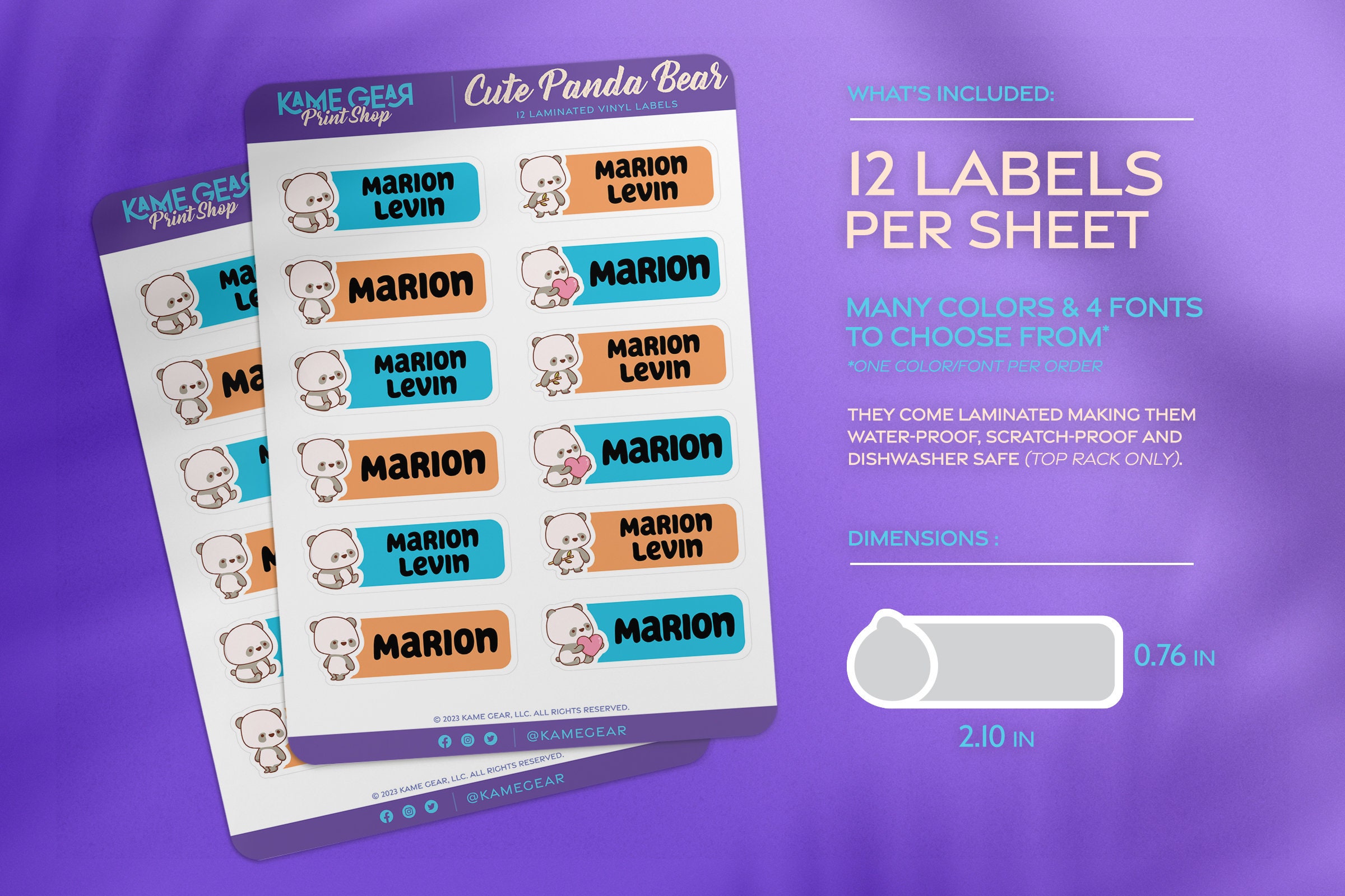 Cute Panda - Name Labels 2 Colors - Etsy