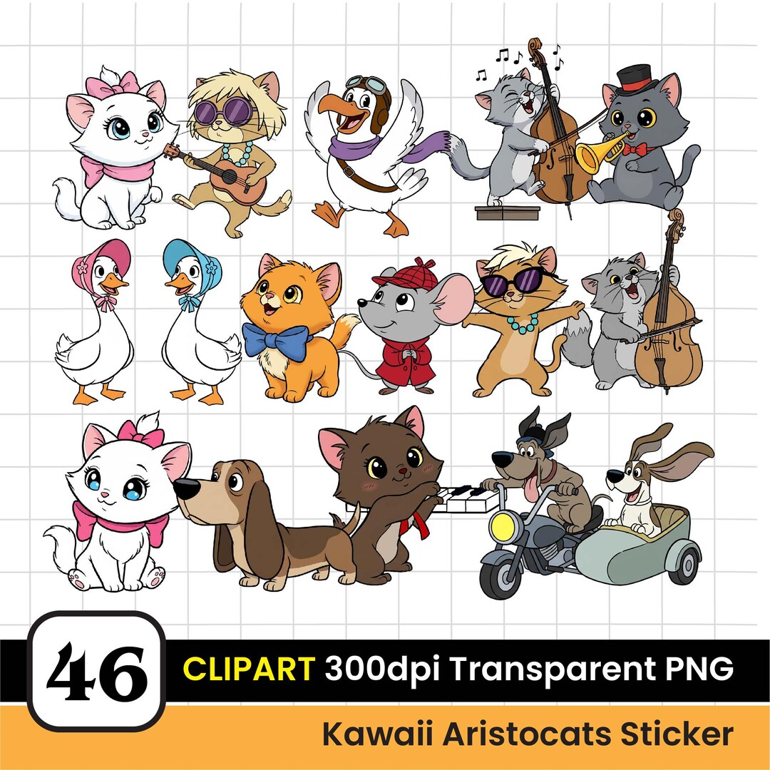 Kawaii Princess Cats Clipart Bundle | 46 PNG Stickers (300 DPI) - Etsy