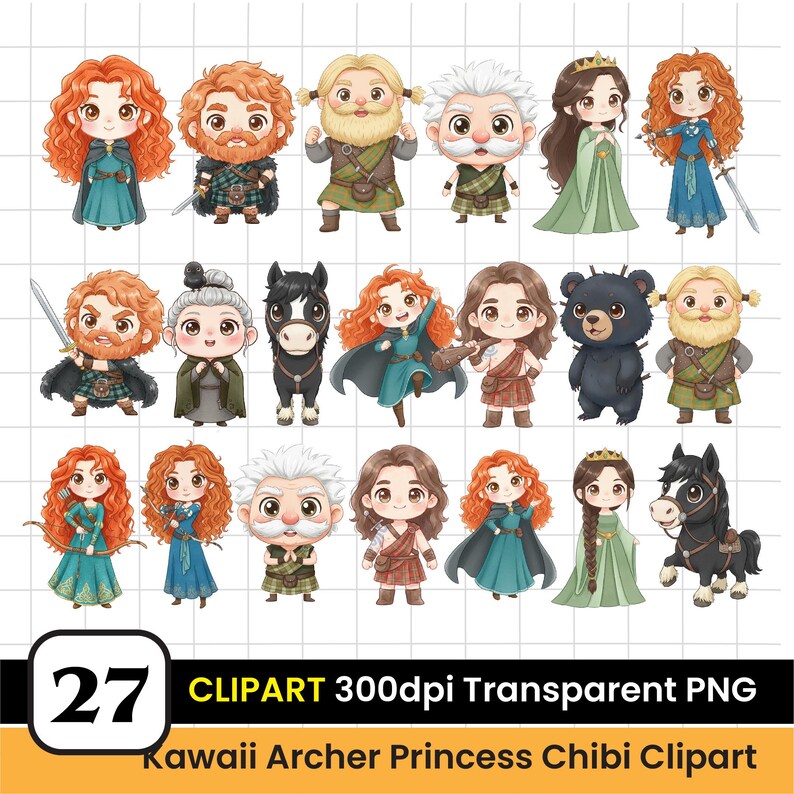 Kawaii Archer Princess Chibi Clipart | Medieval Storybook Characters ...