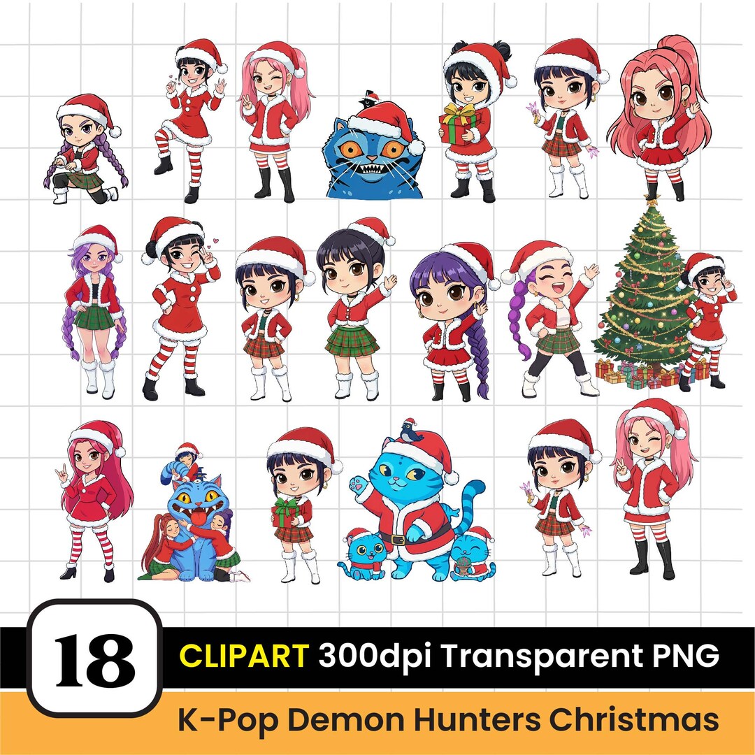 Chibi K-pop Huntrix Christmas Characters Set - Etsy