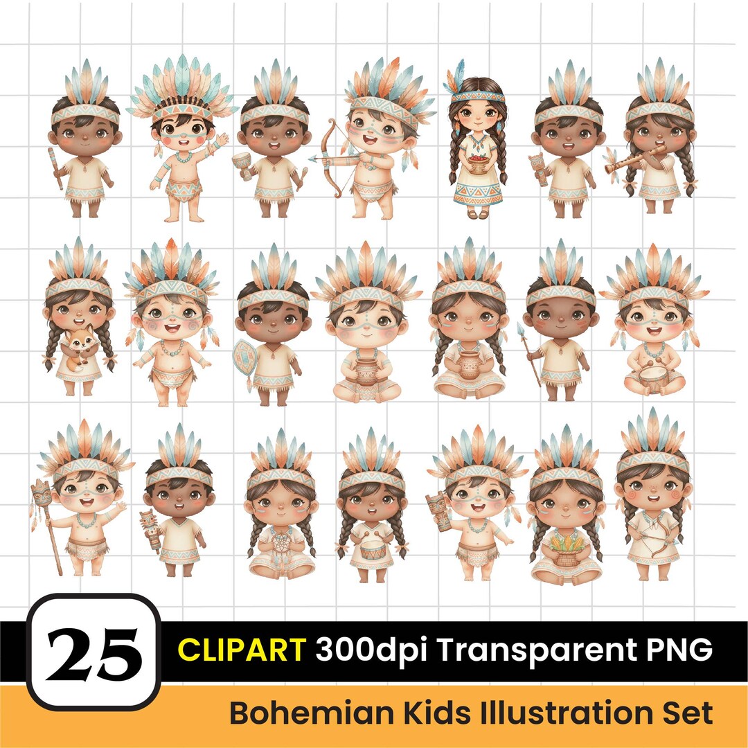 Boho Kids Clipart Set – Pastel Character Illustration PNG Bundle - Etsy