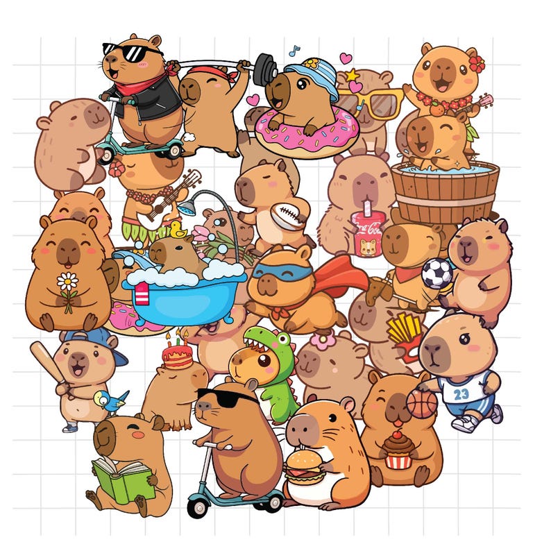 Capybara Cartoon Clipart Set With 36 PNG SVG EPS Files - Etsy Canada