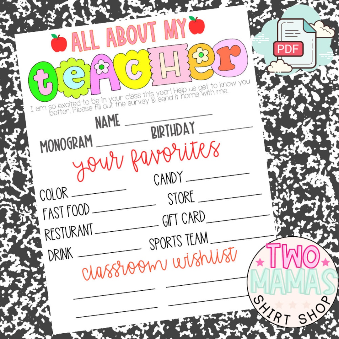 Teacher Questions, Teacher Questionnaire, Back to School, Get to Know ...