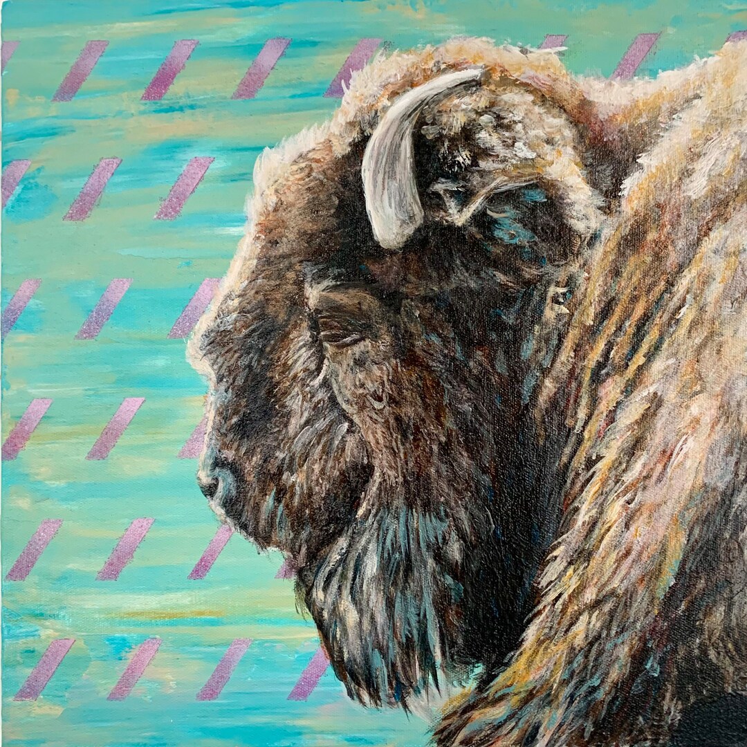 Bison Resting Their Eyes. - Acrylic Painting on Canvas. - Etsy