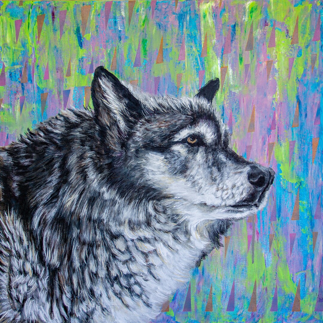 Grey Wolf, Supervising - an Original Acrylic Painting by Canadian ...