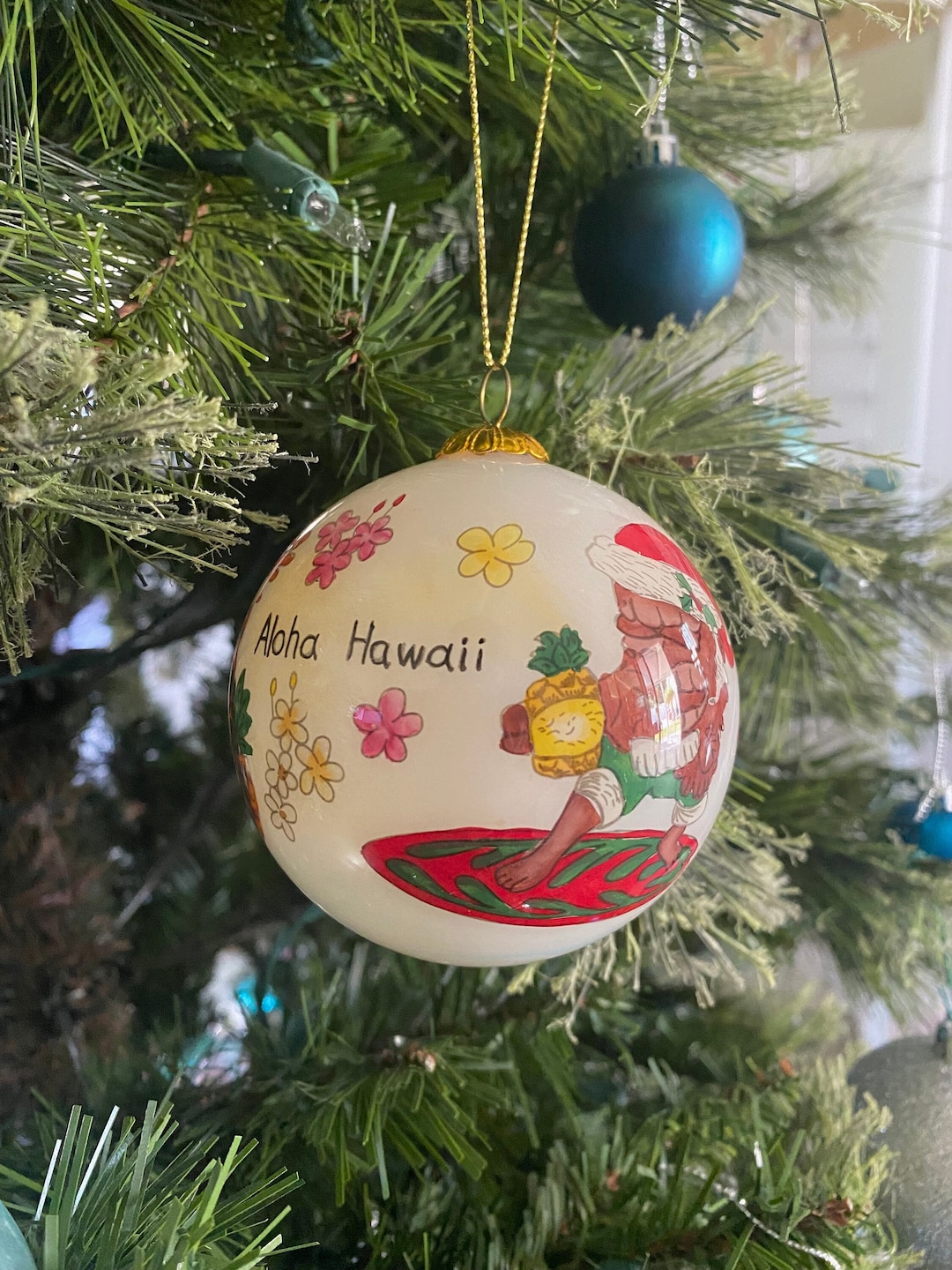 Hawaiian Hand Painted Aloha Bear Snowman Surfing Island Tiki Mele ...