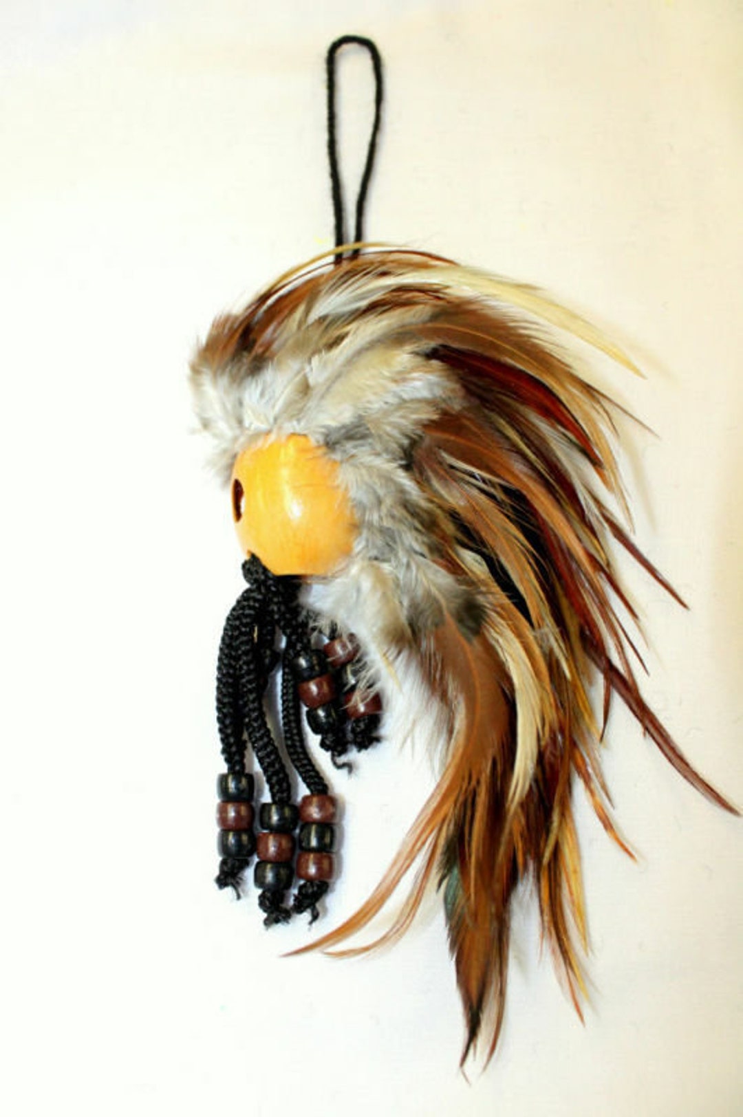 1" Kamani Nut Brown and White Feathers Ikaika Hawaiian Warrior Helmet ...