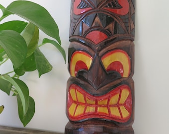 Hawaiian Hand Made Carved Wooden 12" Tiki Mask Wall Decor Hanging Tiki ...