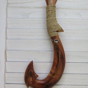 Hawaii Hand Made Wall Decor Plaques Solid Wood Polynesian Fish Hook ...