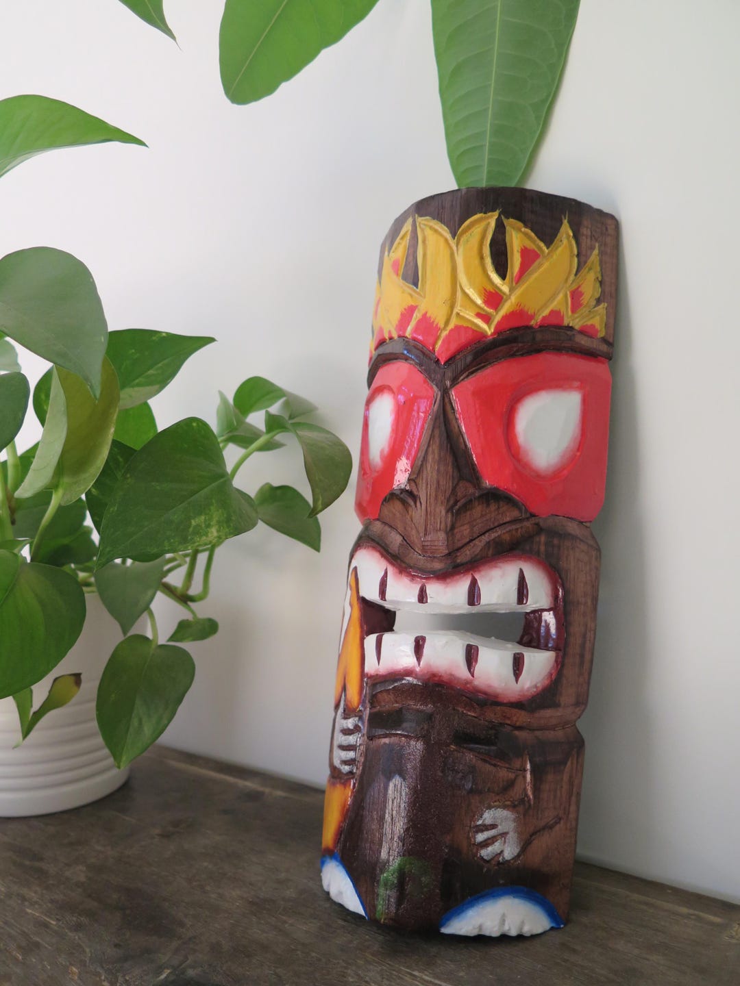 Hawaiian Islands Hand Made Carved Wooden 12" Tiki Mask Wall Decor ...