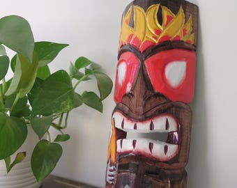 Hawaiian Hand Made Carved Wooden 12" Tiki Mask Wall Decor Hanging Tiki ...