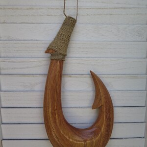 Hawaiian Hand Made Wall Decor Plaques Solid Wood Polynesian Fish Hook ...