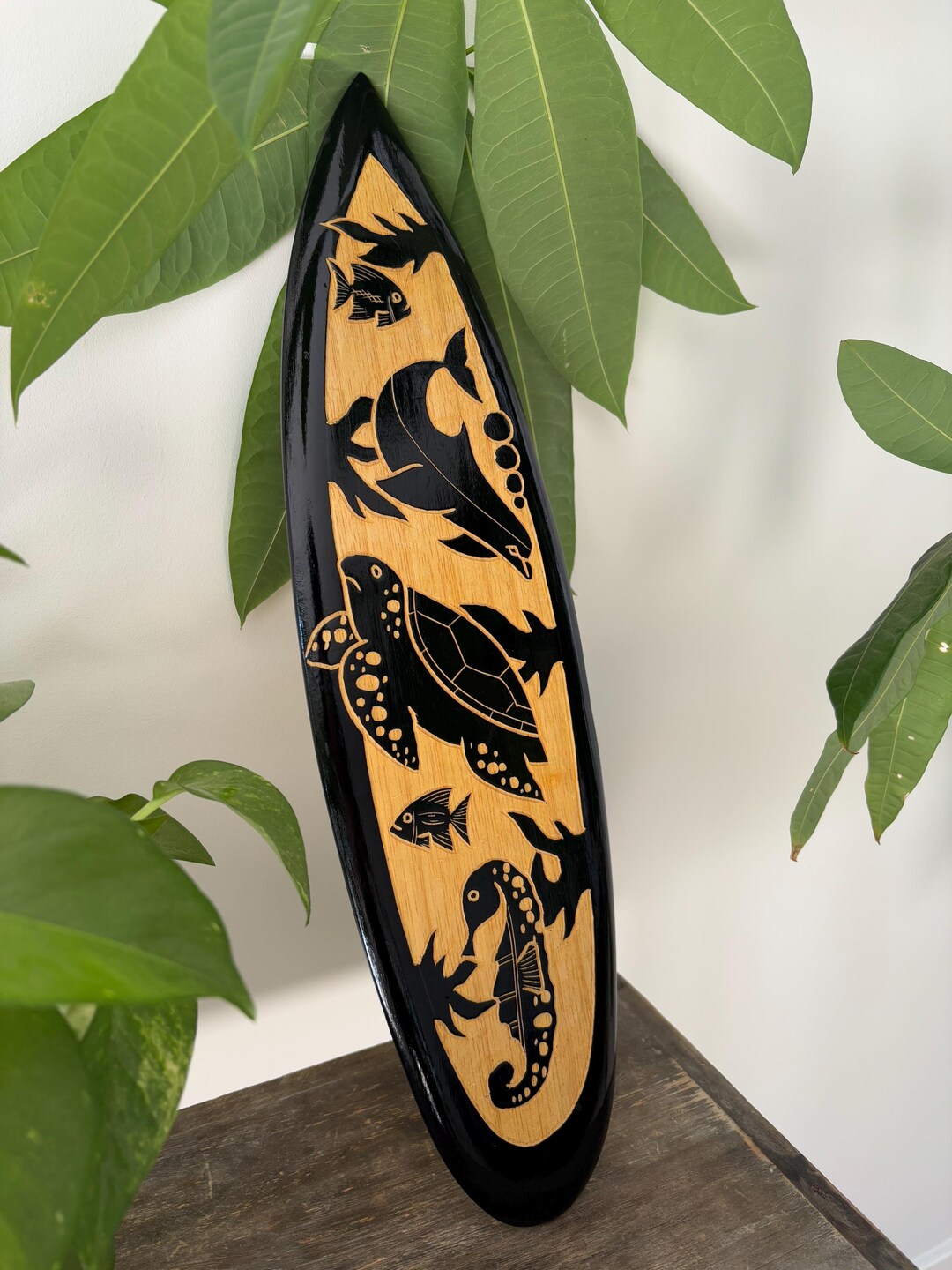 Hawaiian Hand Made 20" Carved Wood Surfboard Home Hanging Decor ...