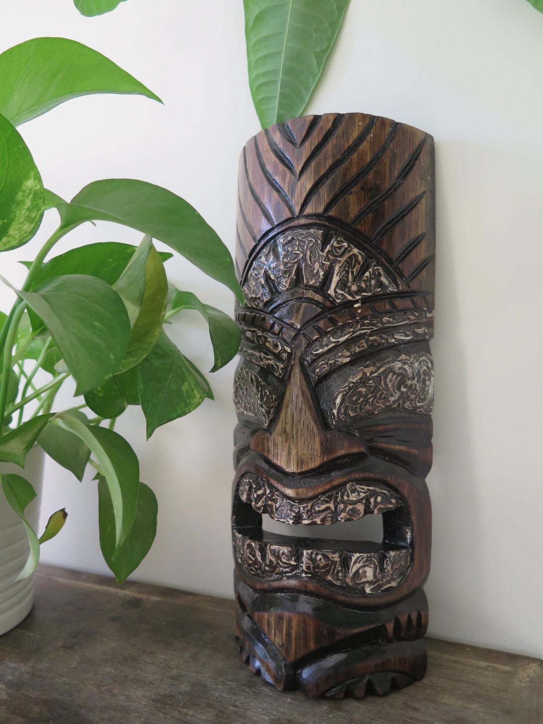 Hawaiian Islands Hand Made Carved Wooden 12" Tiki Mask Wall Decor ...