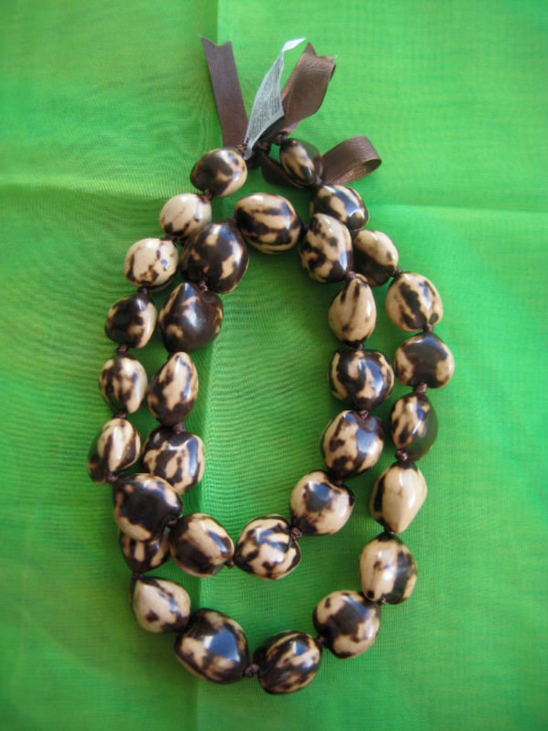 Beige & Black Kukui Nut Lei Hawaiian Necklace Luau Wedding | Etsy
