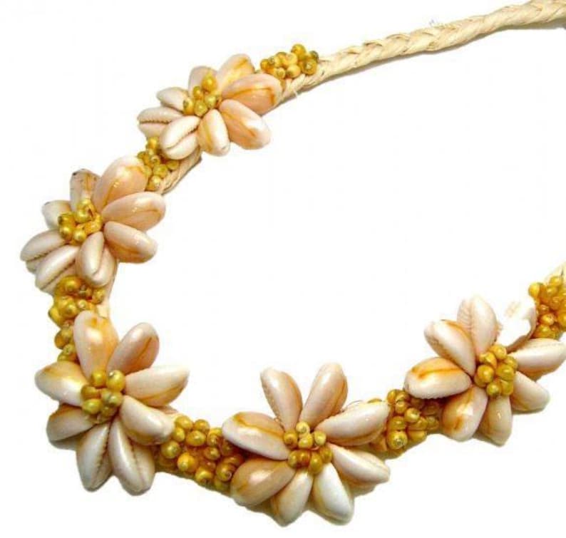 Hawaiian Jewelry Pink Sigay (cowry) Shell W/ Yellow Mongo Raffia ...