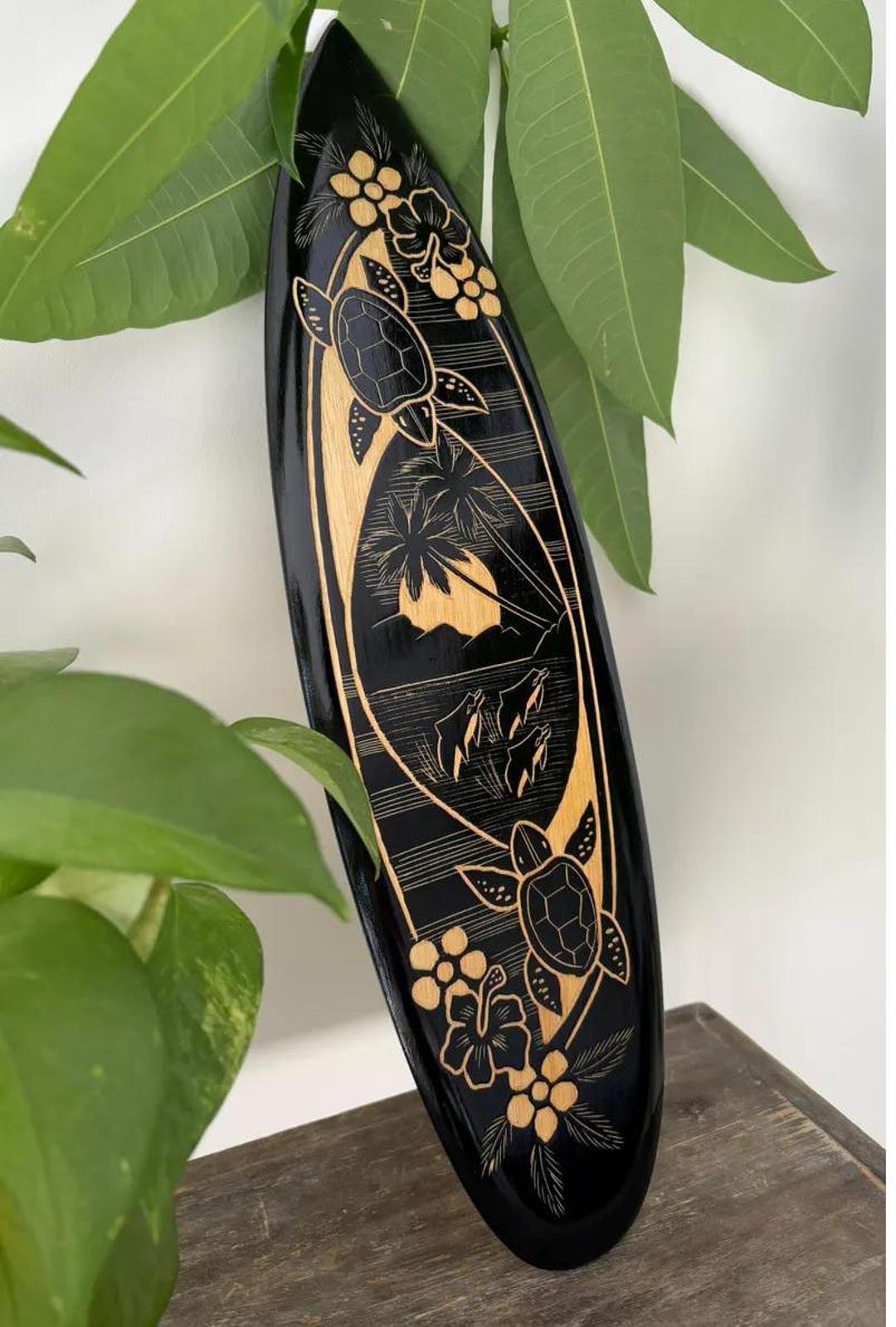 Hawaiian Hand Made 20" Carved Wood Surfboard Home Hanging Decor ...