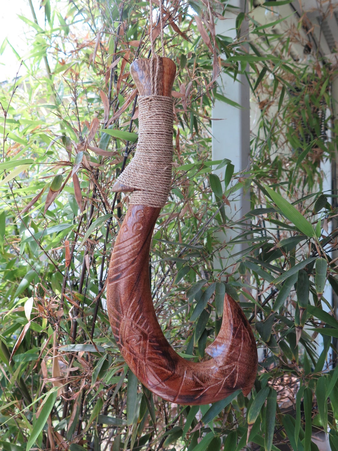 Hawaii Hand Made Wall Decor Plaques Solid Wood Polynesian Fish Hook ...