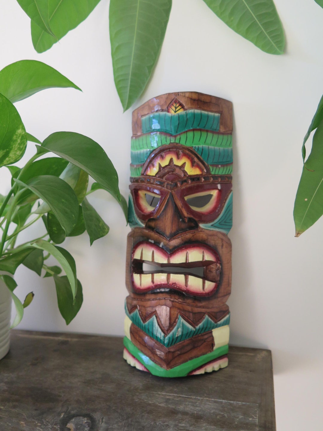 Hawaiian Islands Hand Made Carved Wooden 12" Tiki Mask Wall Decor ...