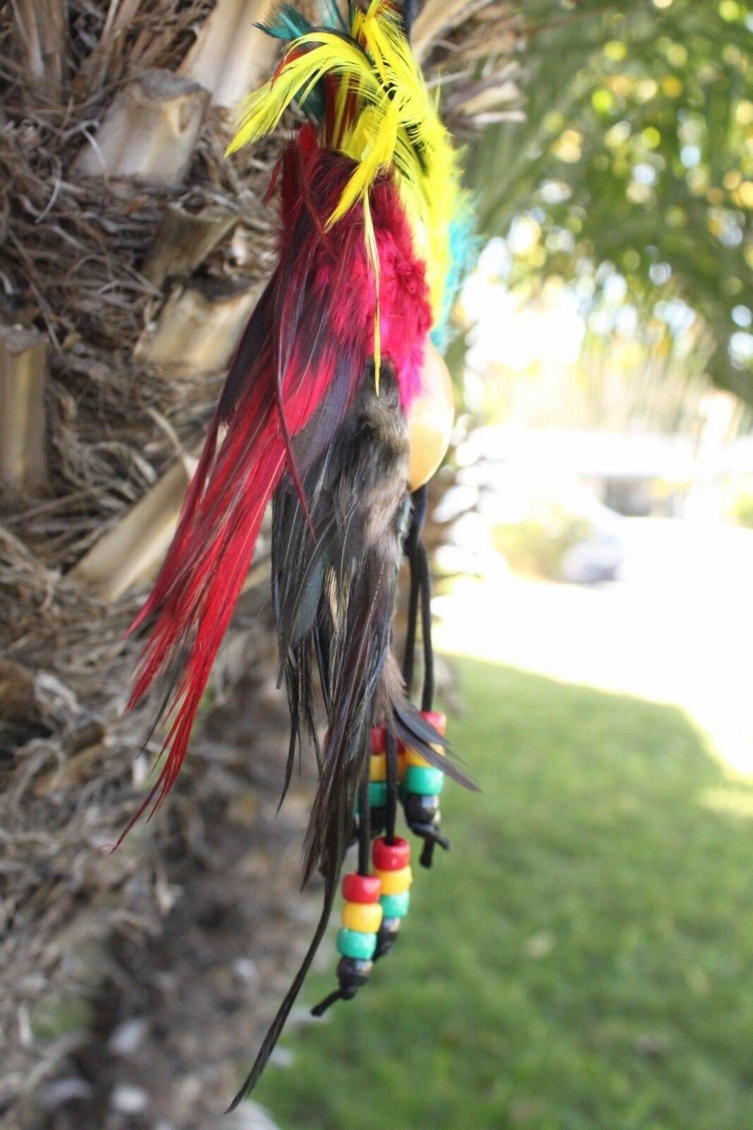 1 Kamani Nut Rasta Colored Feathers Ikaika Hawaiian | Etsy