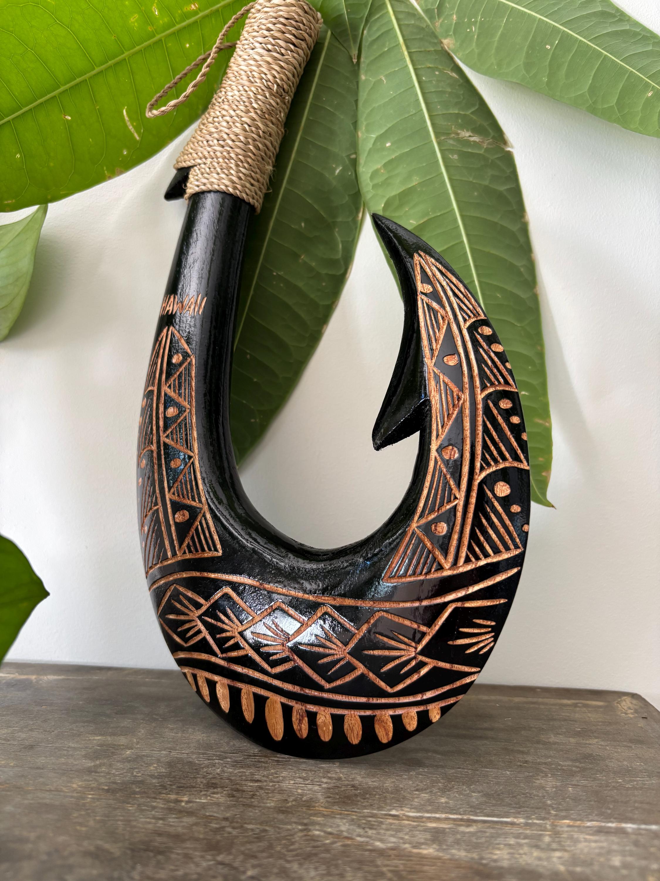 Hawaii Hand Made Wall Decor Plaques Solid Black Wood Polynesian Fish ...