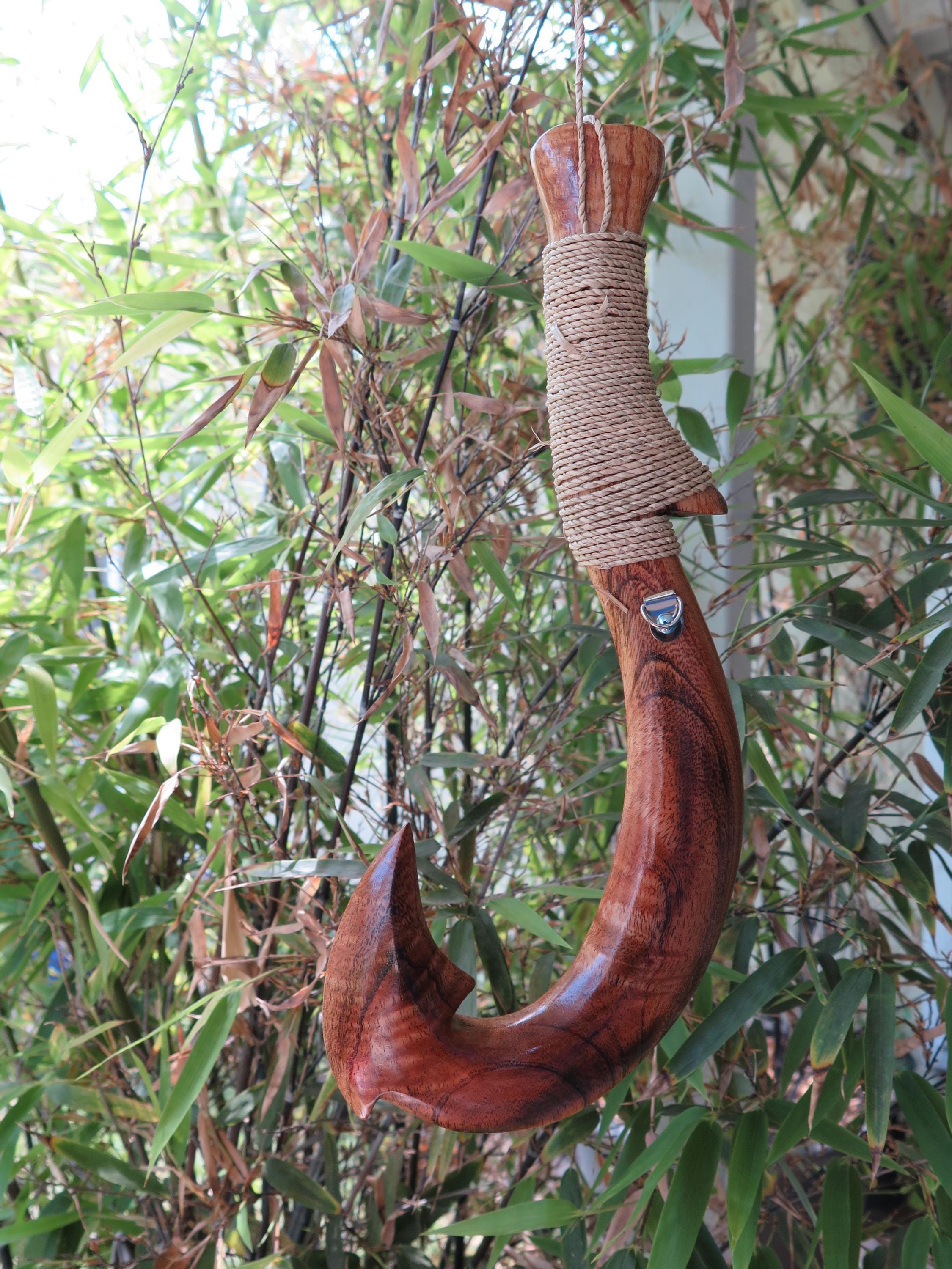 Hawaii Hand Made Wall Decor Plaques Solid Wood Polynesian Fish Hook ...