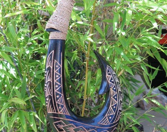 Hawaii Hand Made Wall Decor Plaques Solid Wood Polynesian Fish Hook ...