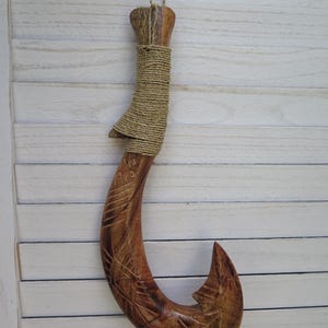 Hawaii Hand Made Wall Decor Plaques Solid Wood Polynesian Fish Hook ...