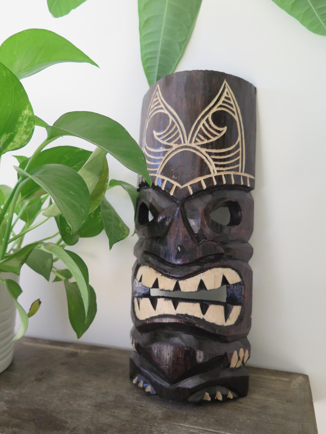 Hawaiian Islands Hand Made Carved Wooden 12" Tiki Mask Wall Decor ...