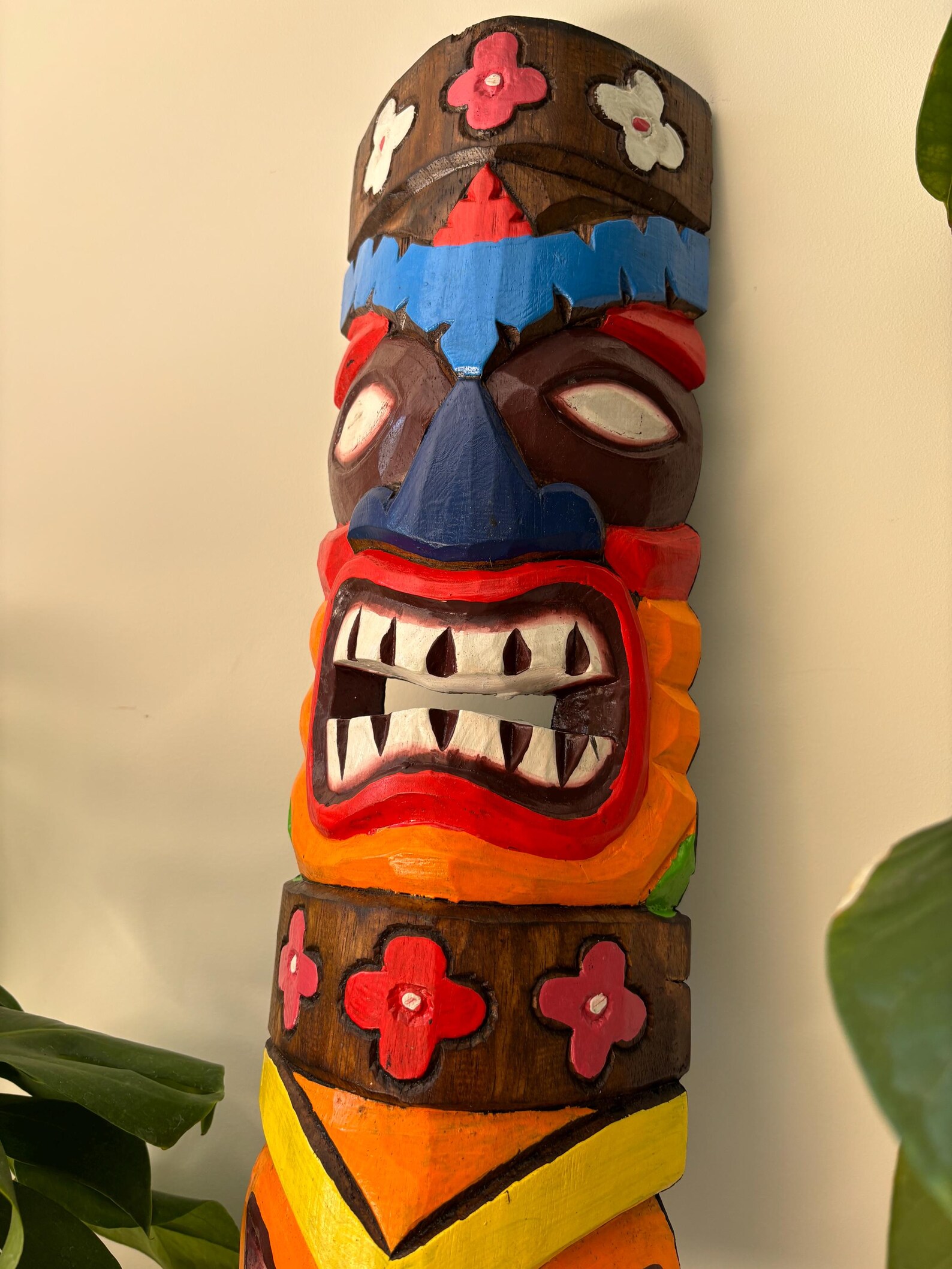 Hawaiian Islands Hand Made Carved Wooden 39" Painted Tiki Mask Wall ...