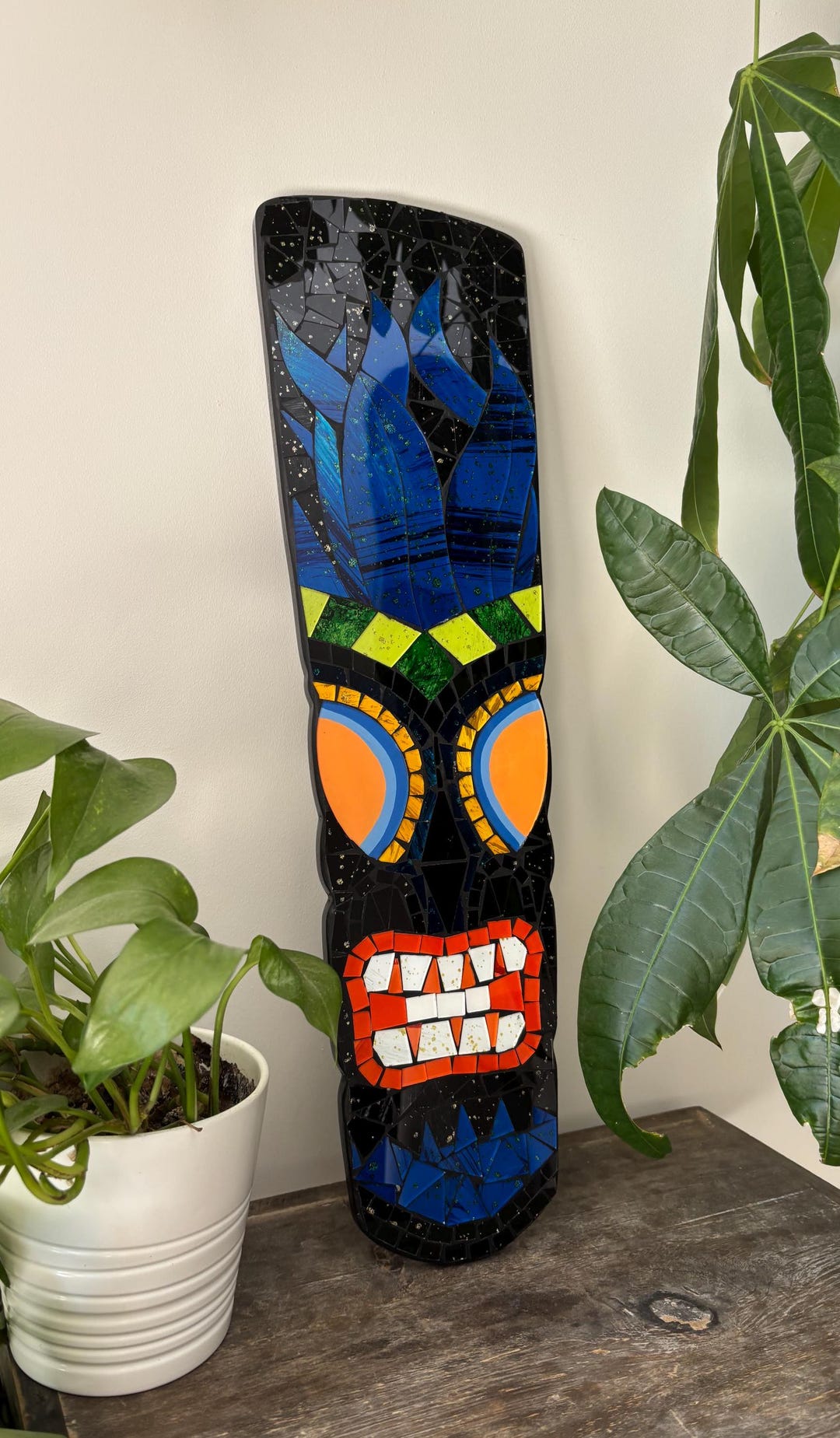 Hawaiian Hand Made 22" Mosaic Tiki Face Mask Plague Home Wall Hanging ...