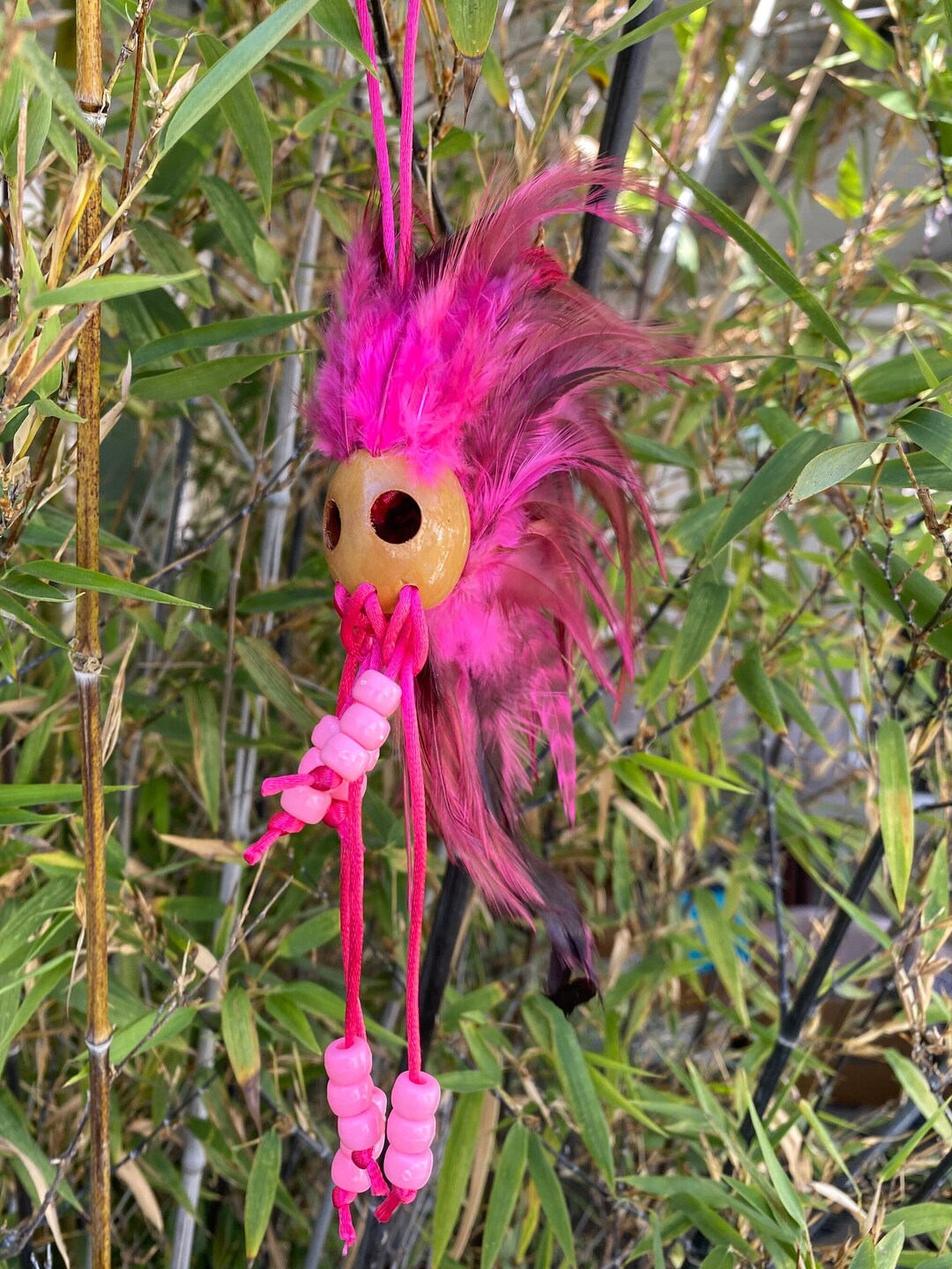 1" Kamani Nut Bright Pink Feathers Ikaika Hawaiian Warrior Helmet ...
