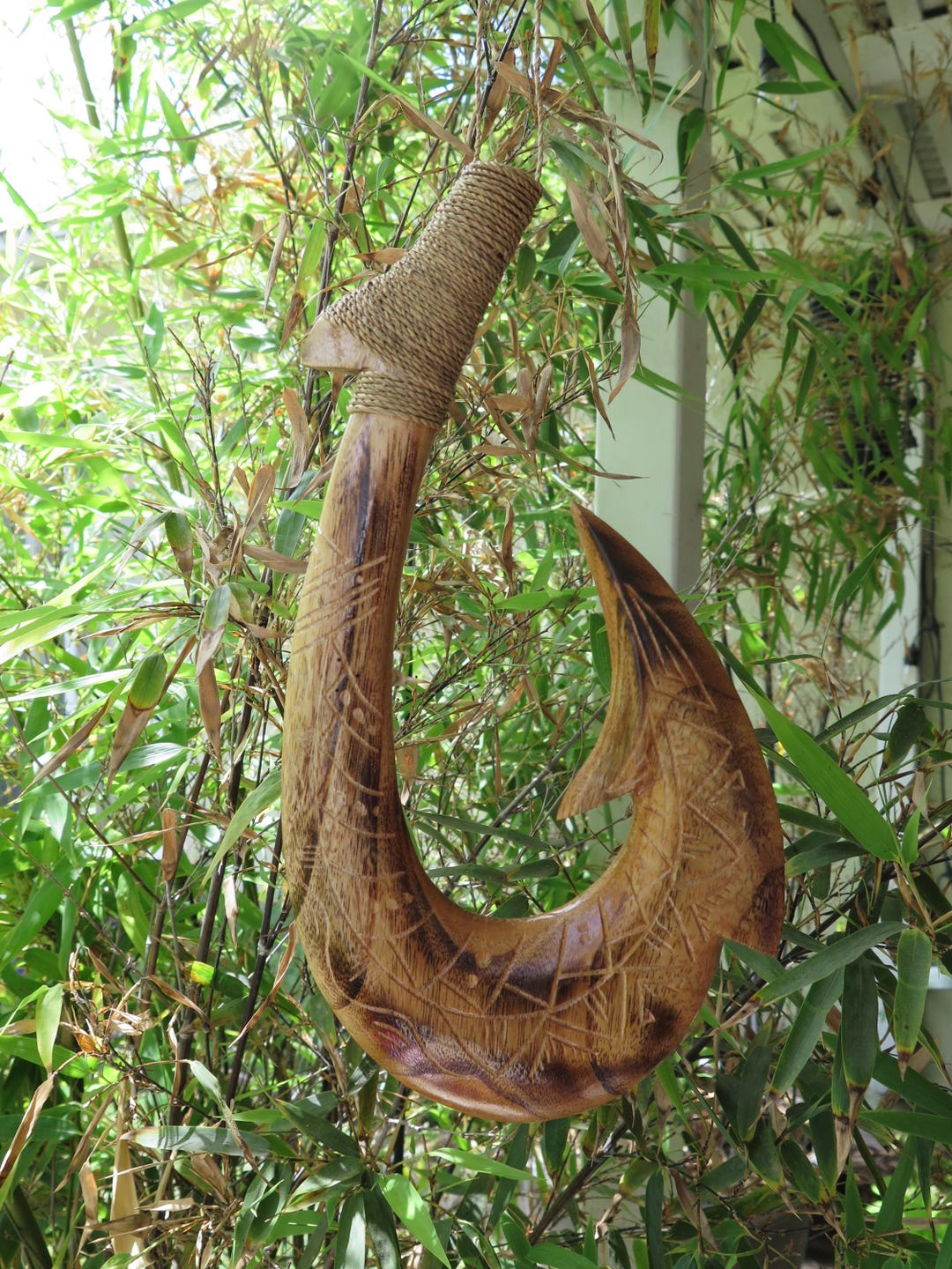 Hawaii Hand Made Wall Decor Plaques Solid Wood Polynesian Fish Hook ...